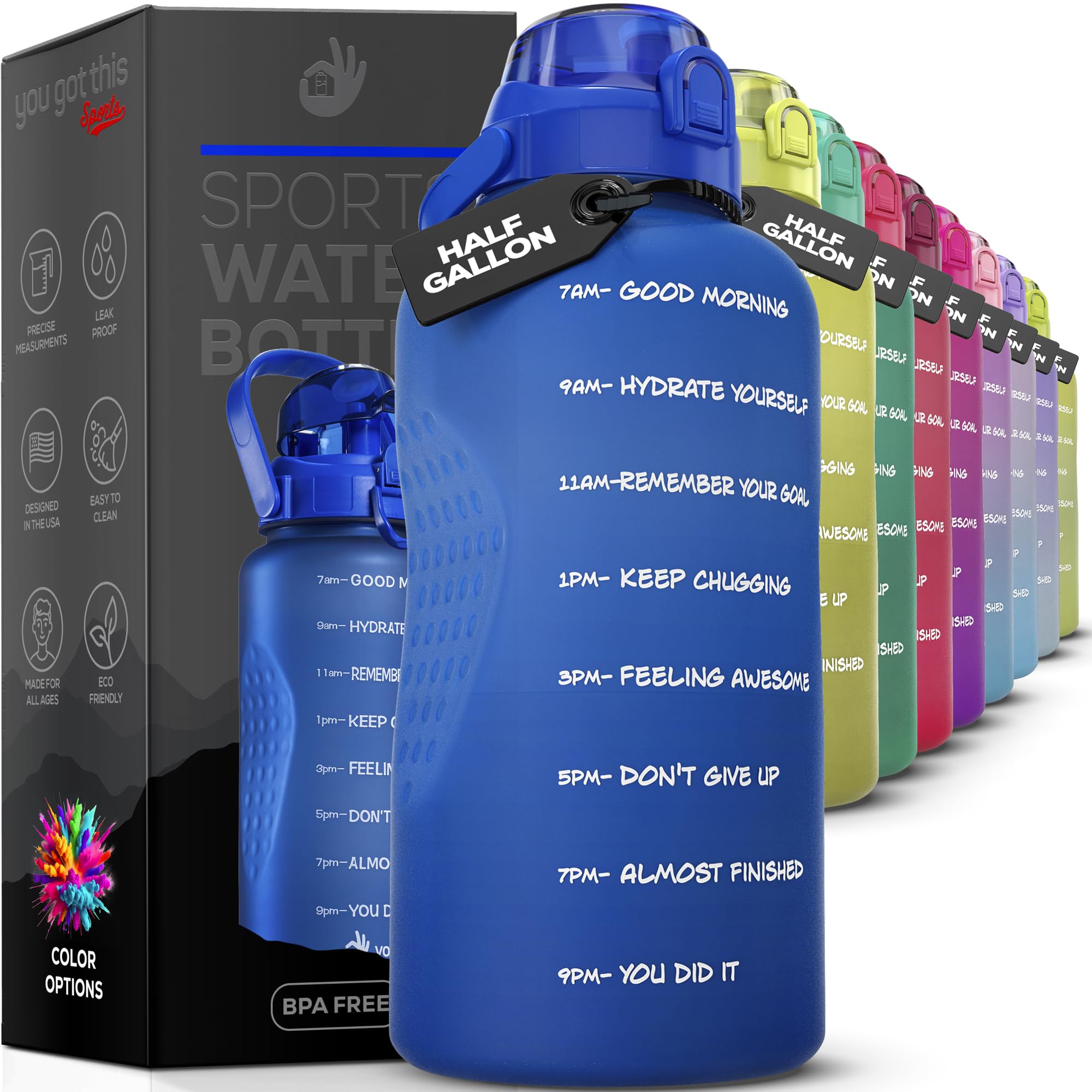 YOU GOT THIS LIVING Motivational Water Bottle with Time Marker,Half Gallon Water bottle with Straw 64 oz/2.2L Gym Water Bottle, Achieve All-Day Hydration SpillProof, BPA FREE