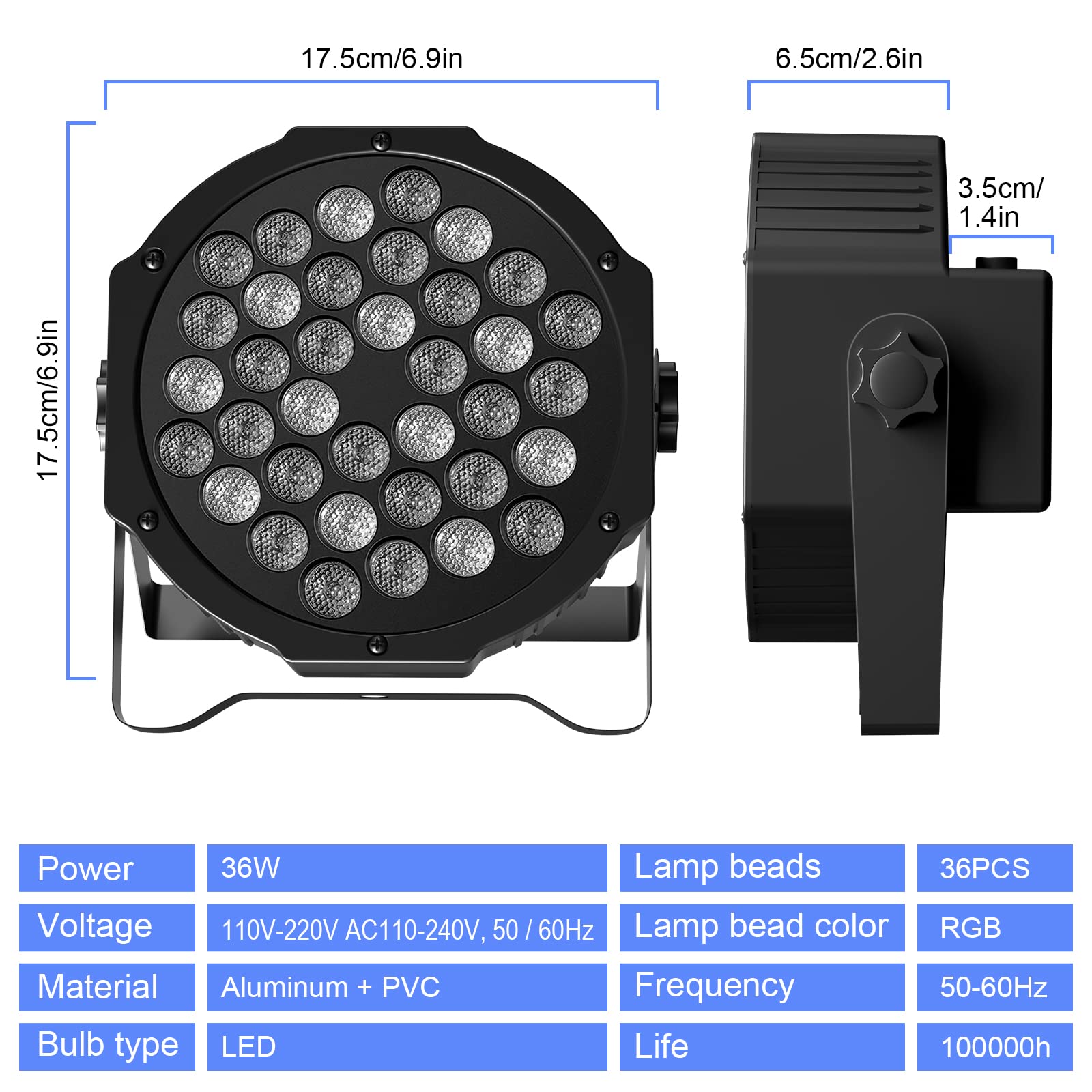 Stage Lights 36 LED Par Lights DJ Lights for Party U`King Disco Wedding Halloween, DMX Control Sound Activated RGB Party DJ Lights
