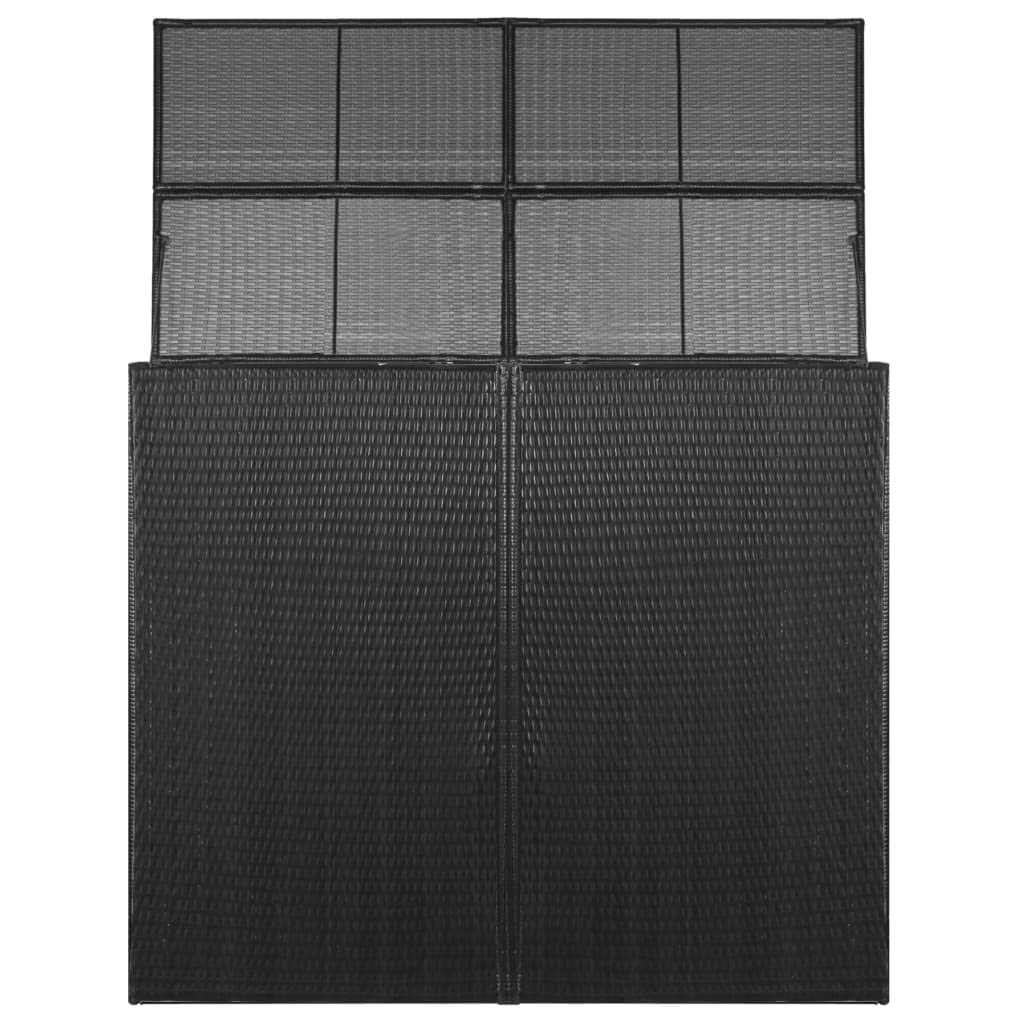 Unfade Memory Double Wheelie Bin Shed Waste Container Enclosure Patio Garden Storage Sheds 60.2"x30.7"x47.2" Poly Rattan (Black)