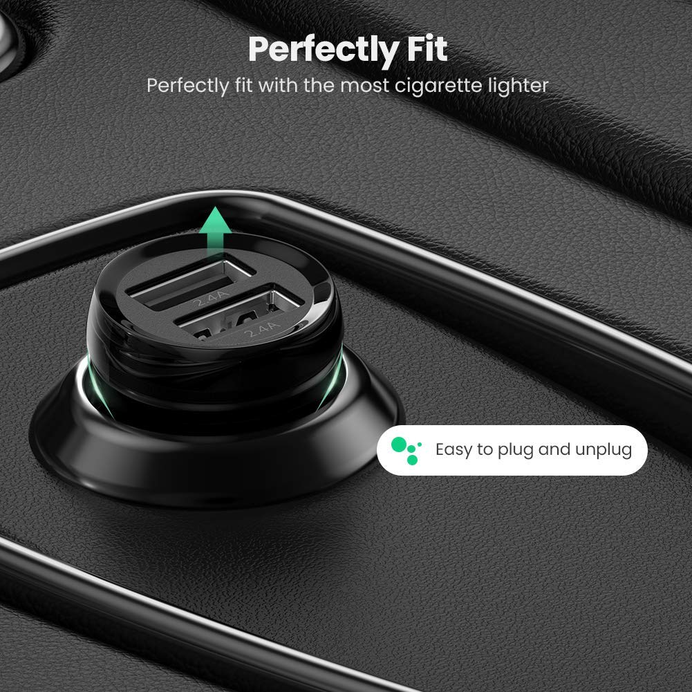 UGREEN Car Charger Adapter 4.8A- 12V USB Car Charger, Cigarette Lighter Adapter Mini Car Phone Charger Compatible with iPhone 14/13/12/11/X/iPad Pro/Air/Mini, Galaxy S22/S21/S10/Note 20, Pixel 5/5a/4