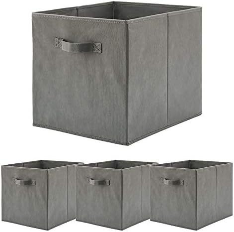 USEFUL PICKS Foldable Collapsible Storage Box Bins Shelf Basket Cube Organizer With Dual Handles - Set of 6 (Grey)