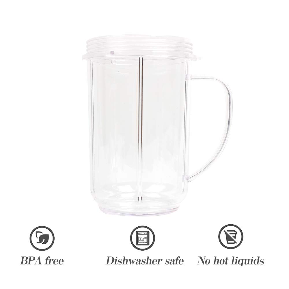 UHAPEER 16OZ Replacement Cups for Magic Bullet, 6Pcs/Set Parts Compatible with 250W Magic Bullet Blender MB1001, Include 16oz Mug Cups with Handle, Stay Fresh Lids, Colored Lips Rings