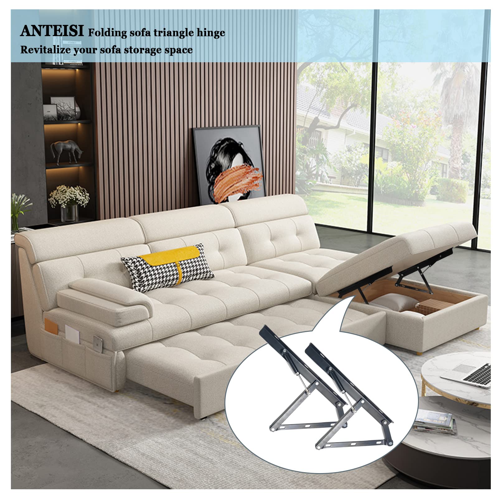 Sofa Bed Storage Lift Hinge, Adjustable Folding Sofa Storage MechanismHinge,Lifting Storage Sofa Hinge,Saving DIY Engineering Furniture Hardware, Black (2pcs)