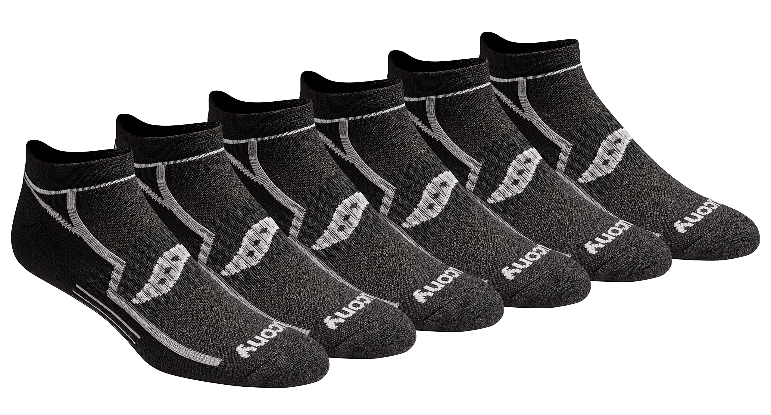 Saucony Men's Multi-Pack Bolt Performance Comfort Fit No-Show Socks, Black Assorted (6 Pairs), Shoe Size: 8-12