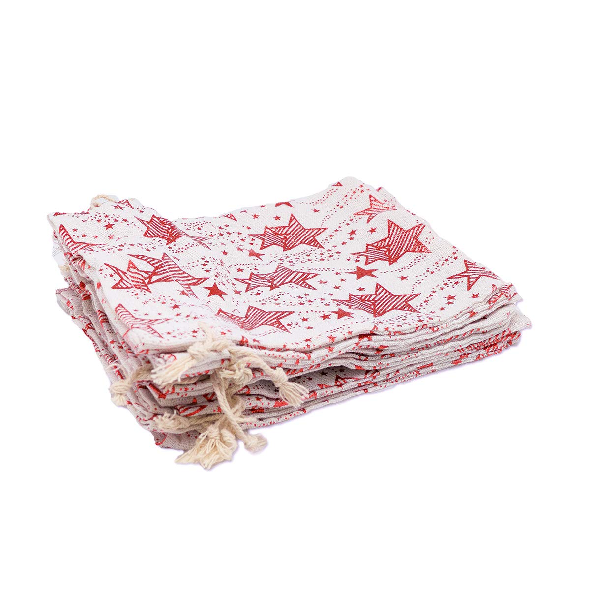 TheDisplayGuys For Your Modern Living 48pk - 6x8 Muslin Pouches with Drawstring - Presents, Party Favors, Samples (Red Stars, Medium)