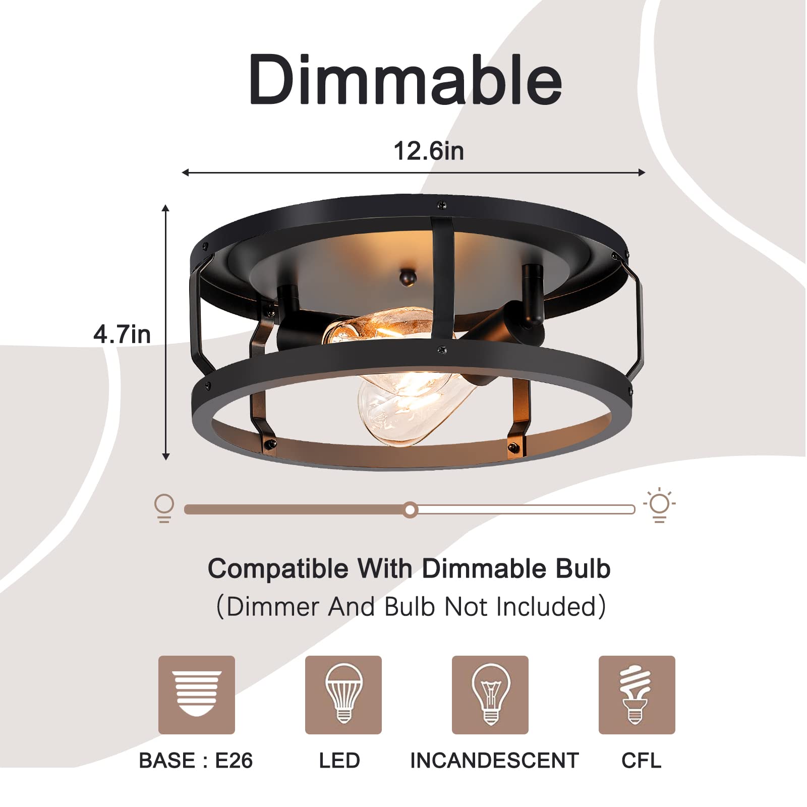 SviDau 2 Pack Light Fixtures Ceiling Mount, 13 Inch Matte Black Industrial Flush Mount Ceiling Light for Farmhouse, Light Fixtures Ceiling for Kitchen, Bedroom, Hallway (E26 Base)