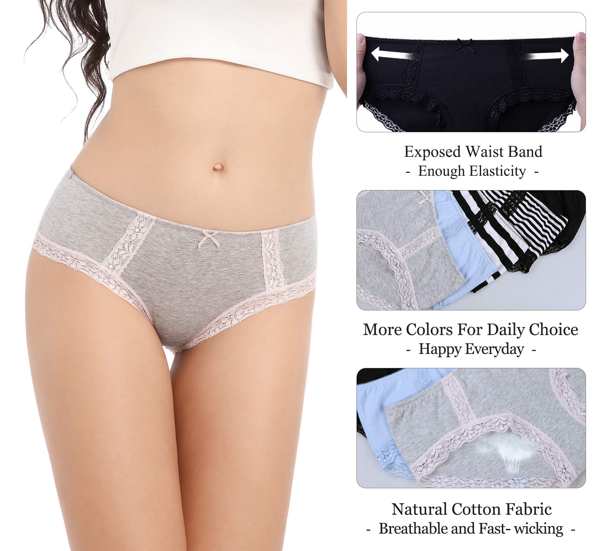 VOOKIIMO Soft Cotton Hipster Panties Womens Underwear (Assorted of Grey F, Small)