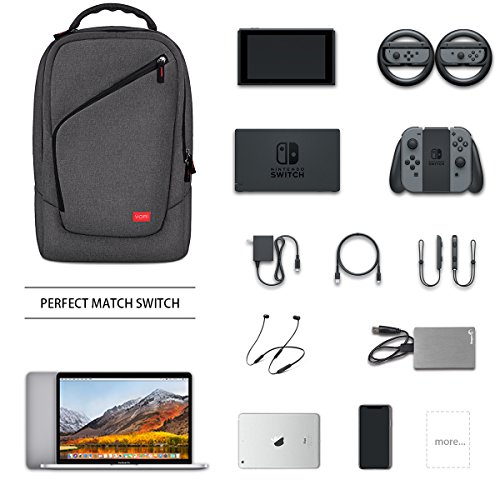 VORI Gaming Backpack for Nintendo Switch System and Switch OLED Model 2021, Travel Storage Bag for Nintendo Switch Accessories, Dark Gray