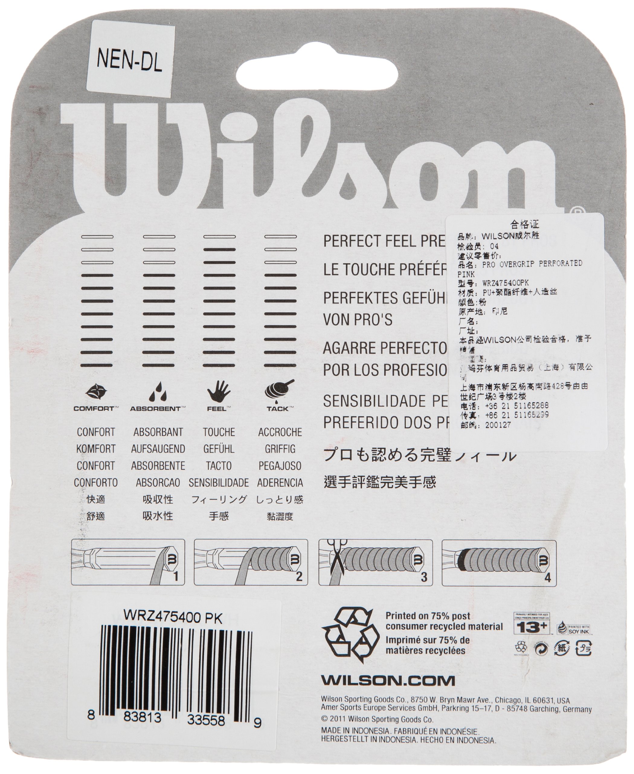 WILSON Sporting Goods Pro Perforated Tennis Racket Grip (Pack of 3), Pink