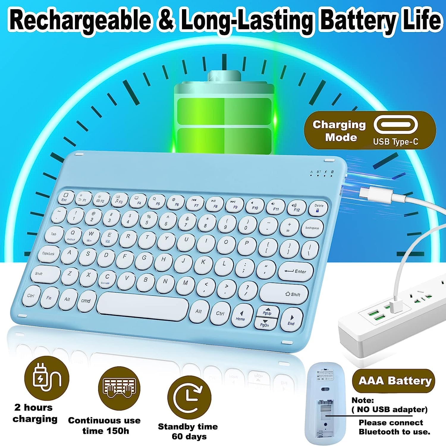Wireless Bluetooth Keyboard and Mouse Combo Portable Mini Small Slim Compact Typewriter Ergonomic Travel Bluetooth Keyboard Mouse for iPhone iPad Mac Macbook Pro Laptop Android Phone Samsung Tablet