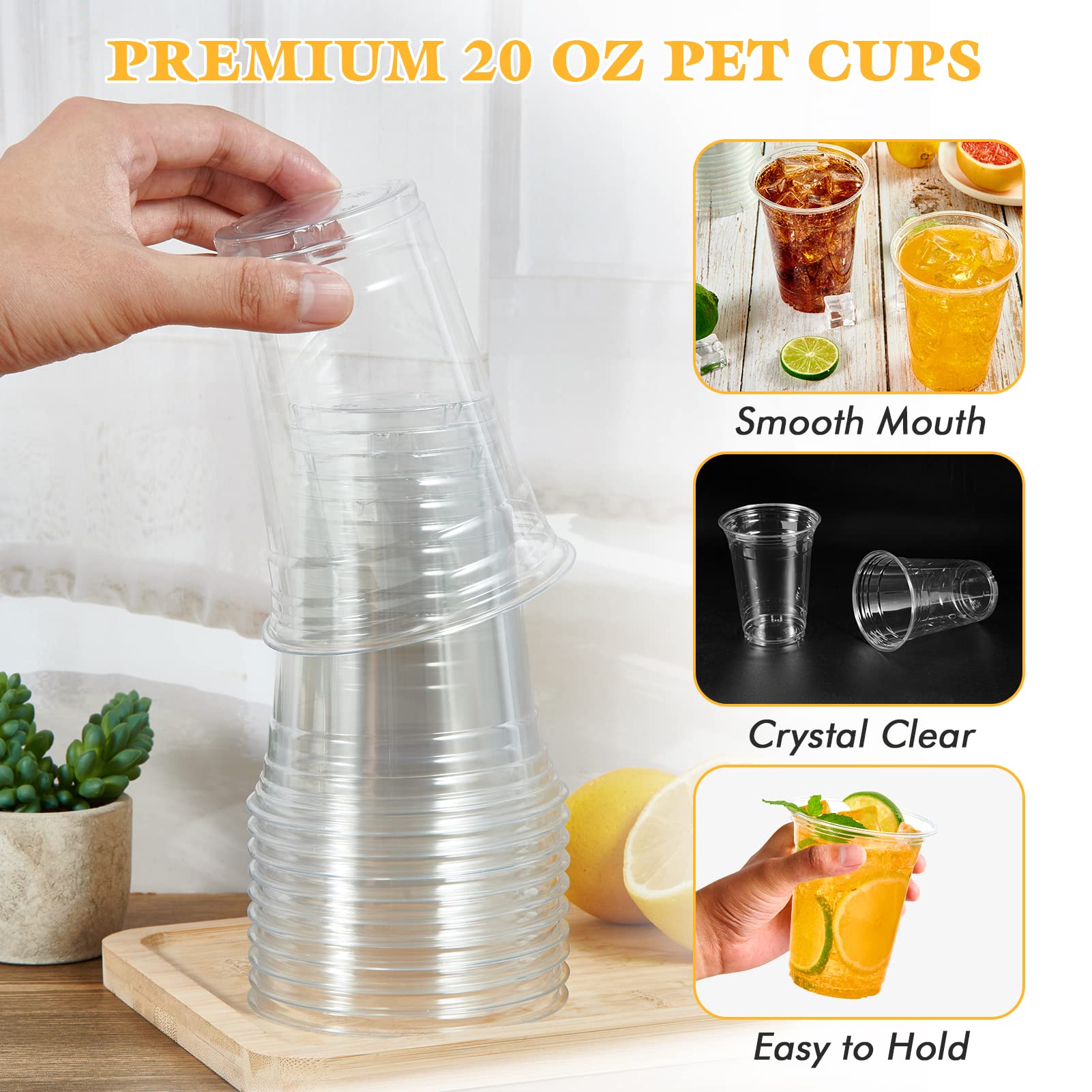 Vplus 300 Pack 12 OZ Clear Plastic Cups, PET Crystal Clear Cups, 12 OZ Disposable Cold Drinking Plastic Cups, Perfect for Ice Coffee, Smoothie, Juice, and mixed beverage(No Lids)