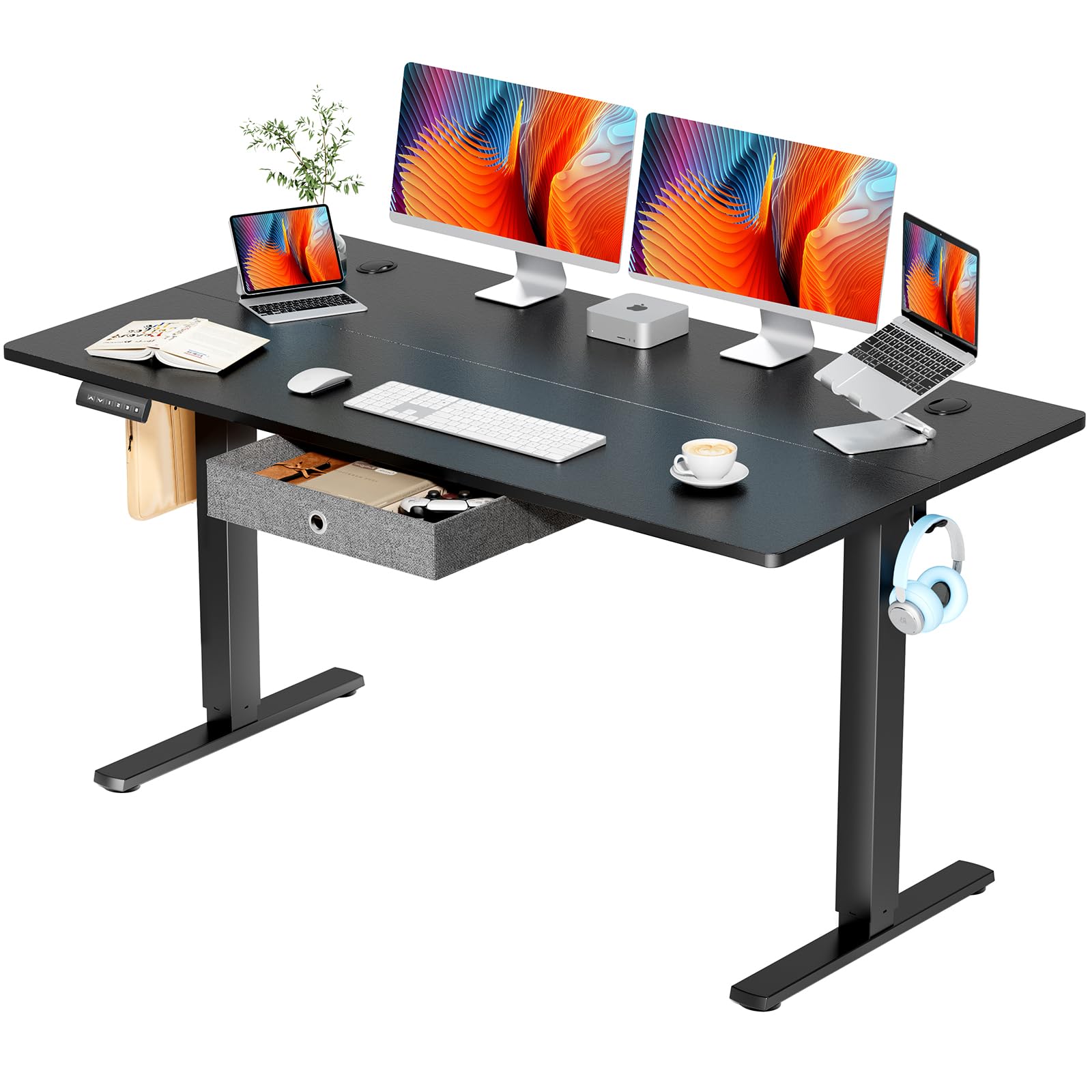 Sweetcrispy Electric Standing Desk with Drawer, 63 x 24in Adjustable Height Electric Stand Up Desk Standing Computer Desk Home Office Desk Ergonomic Workstation with 3 Memory Controller, Black