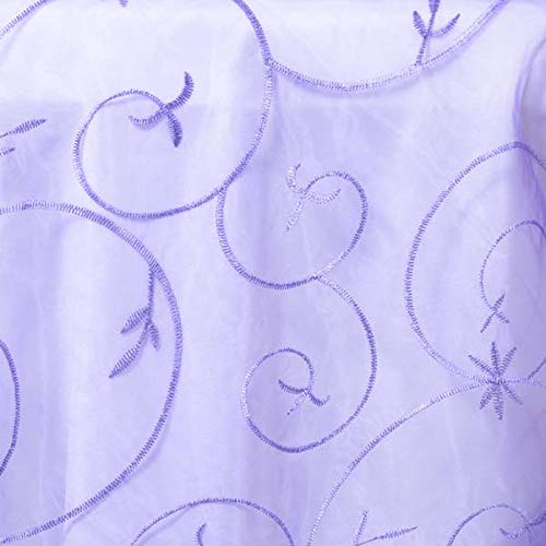 TABLECLOTHSFACTORY Purple Organza Embroidered Table Overlay 85"x85" (Table Toppers)