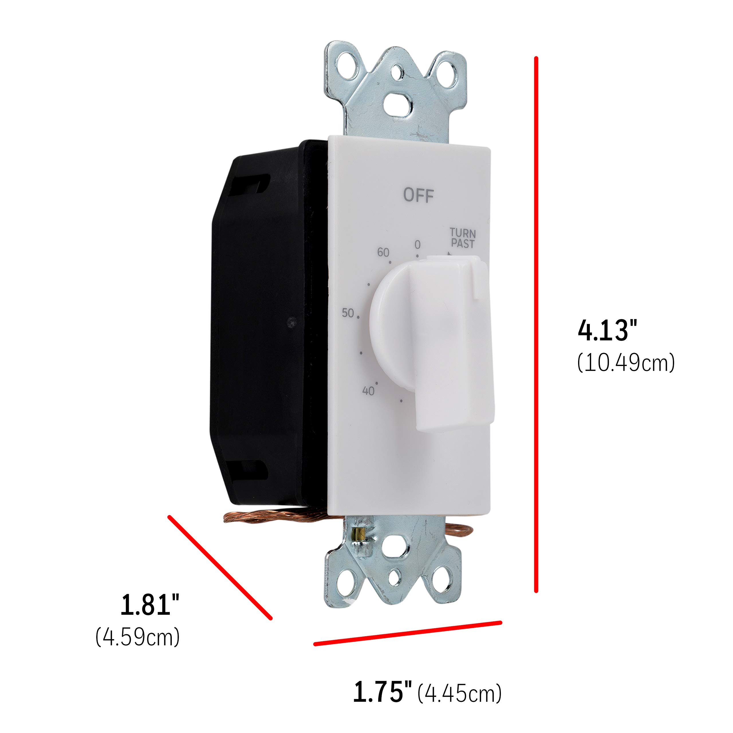 UltraPro 60-Minute Countdown in-Wall Timer, Mechanical Switch, Spring Wound, No Neutral Wire Needed, Single-Pole, Ideal for Lights, Exhaust Fans, Heaters, Pumps, White, 2 Pack, 47977