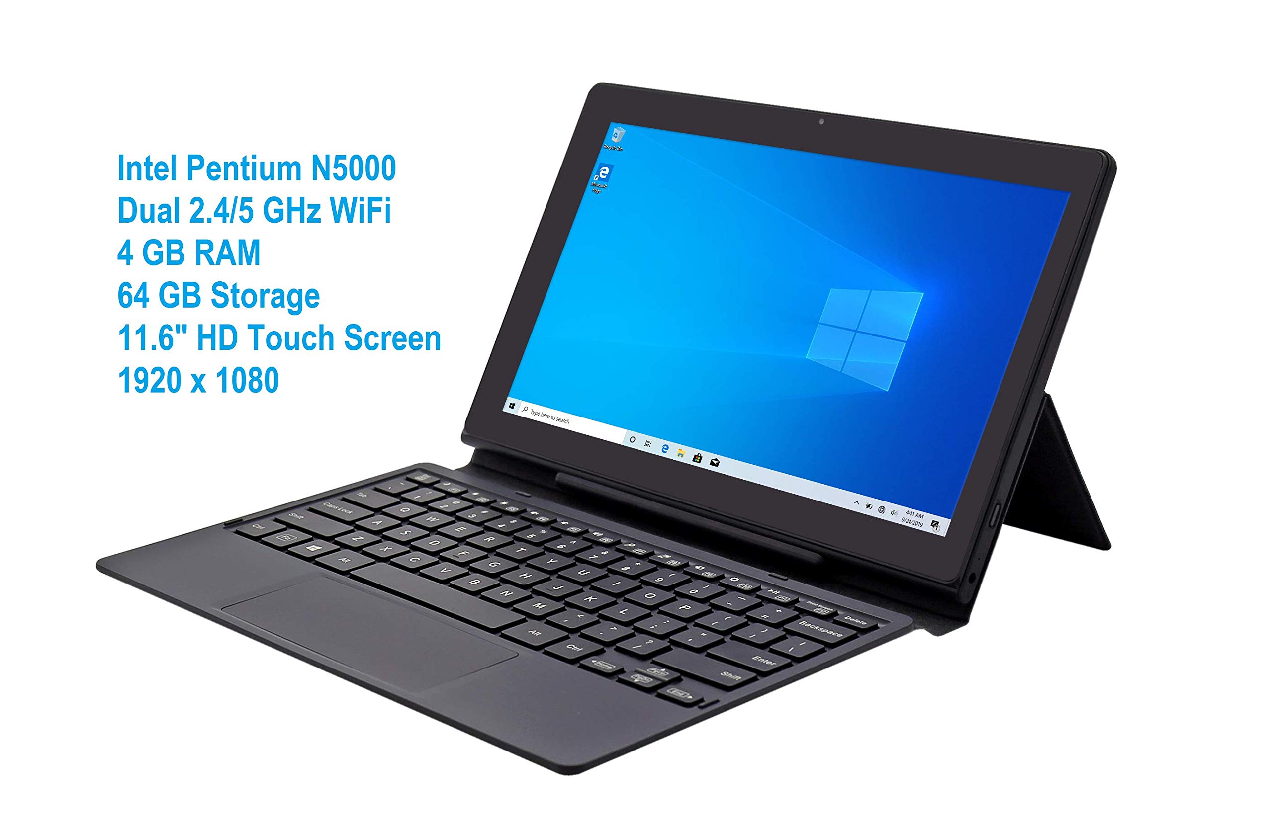 Venturer 11.6" Windows 10 (Free Upgrade to Windows 11 When Available) Laptop/Tablet with Keyboard, 64GB Storage, 4GB RAM, Intel Pentium N5000 Processor, FHD Display