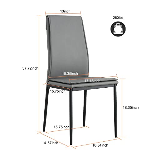 Taikonaut Dining Chairs in PU Leather, Modern Metal Chairs for Kitchen and Living Room, Modern Kitchen Chairs Without arms, Metal Legs, Set of 4, Grey