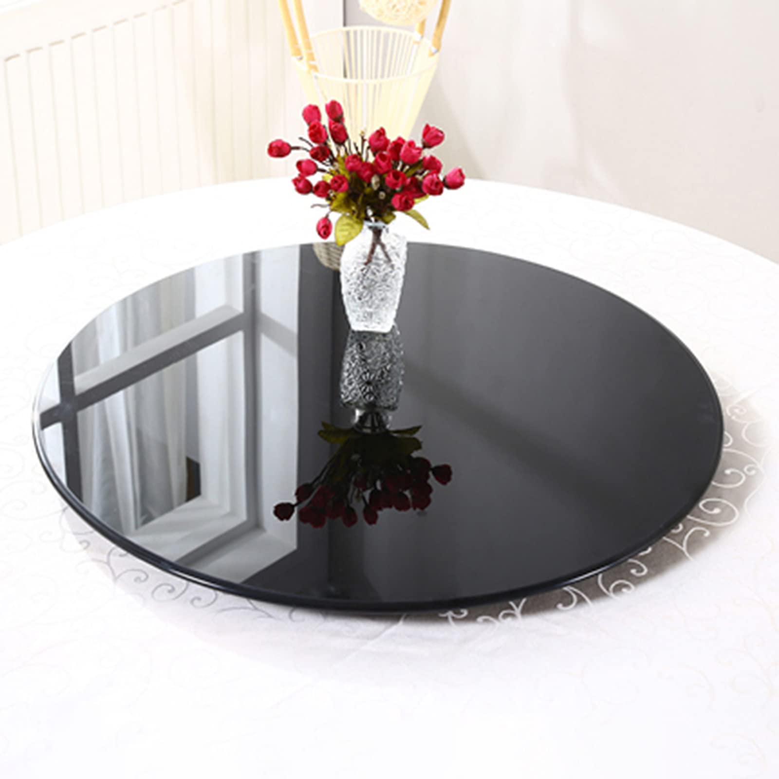 WYFFF 36inch Black Tempered Glass Lazy Susan Turntable for Dining Table, Large Lazy Susan Rotating Serving Tray, Smooth Quiet, Easy to Share Food