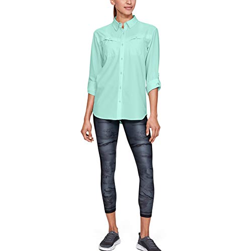 Under Armour Women's Tide Chaser Fishing Long Sleeve T-Shirt, Aqua Float (791)/White, Large