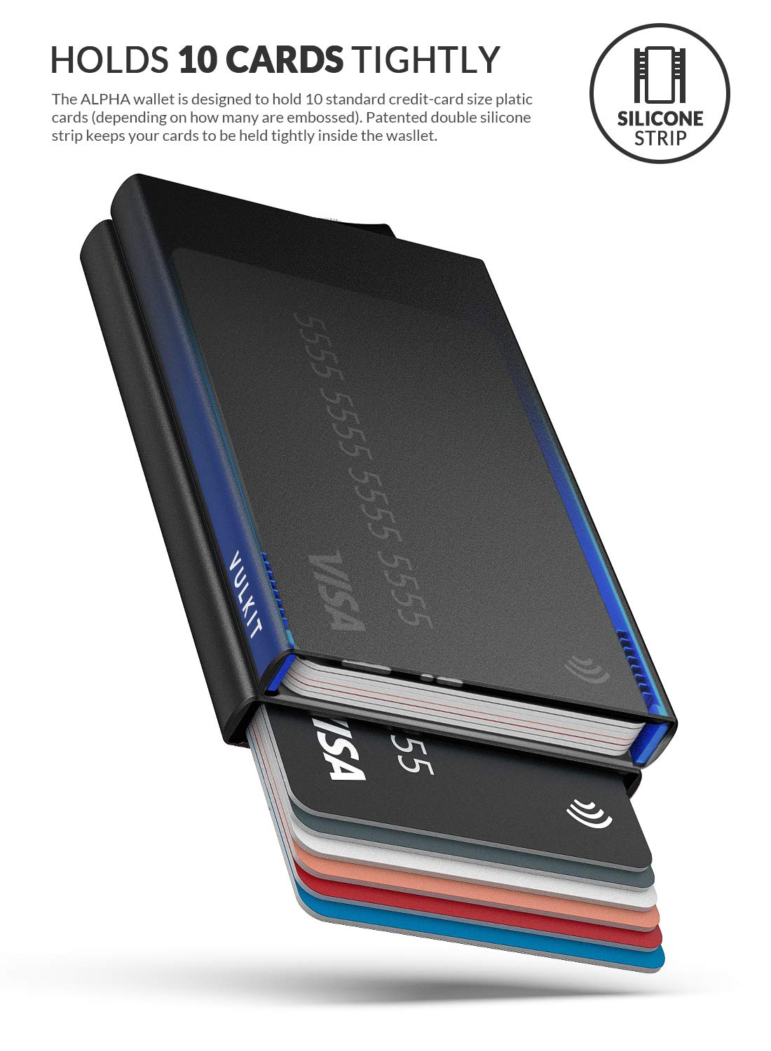 VULKIT Pop Up Wallet, Slim Minimalist Credit Card Holder RFID Blocking Mini Metal Case for Men(black)