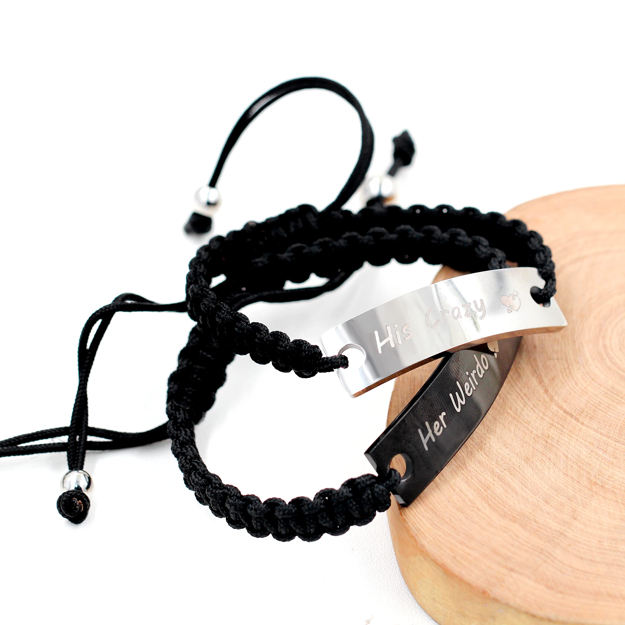 Uloveido His Hers Couples Bracelets Crazy and Weirdo Matching Set Anniversary Promise Gifts Stainless Steel 2pcs Bracelet Set