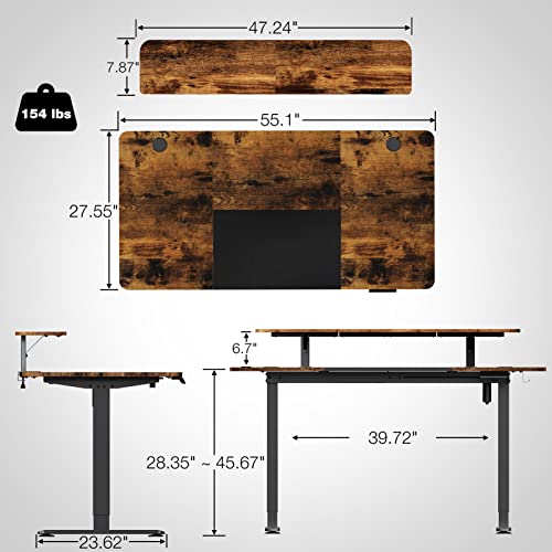 WOKA 55 x 28 Inch Electric Standing Desk with Wheels, Height Adjustable Stand up Desk with a Monitor Stand Riser, Standing Computer Desk with Memory Controllers, Adjustable Desks for Home Office