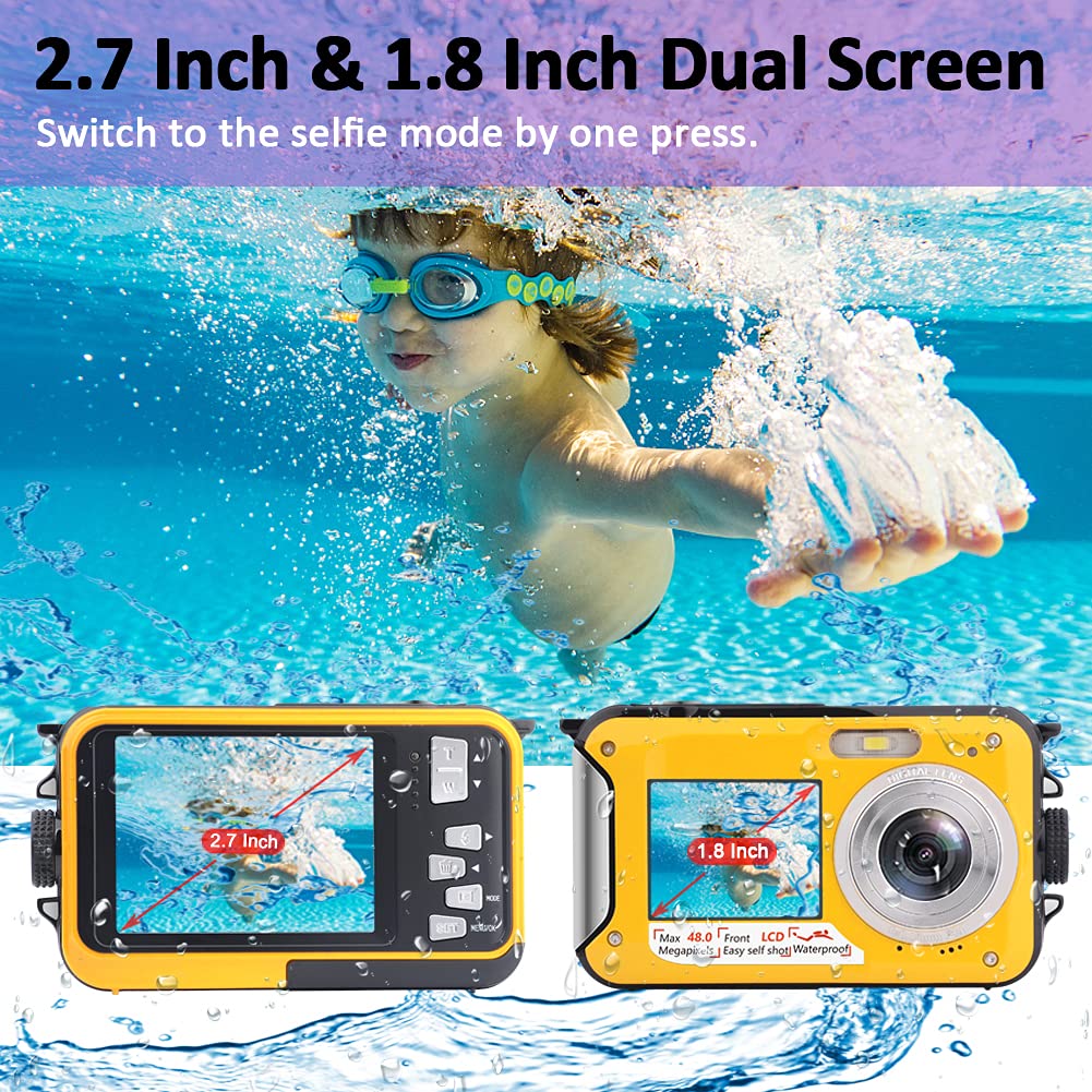 Underwater Camera Full HD 2.7K 48MP Waterproof Camera for Snorkeling Dual Screen Waterproof Camera Digital with Self-Timer and 16X Digital Zoom (WPC-1)