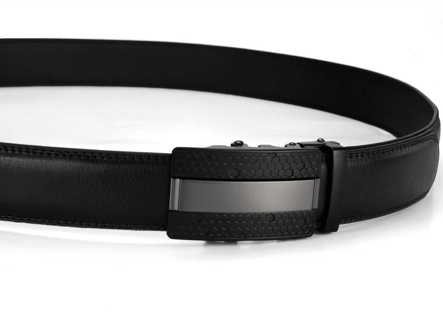X Xhtang Men's Ratchet Belt Genuine Leather Slide Belts Adjustable From 36" to 43" Waist For Men 1 3/8 Inches Wide Black