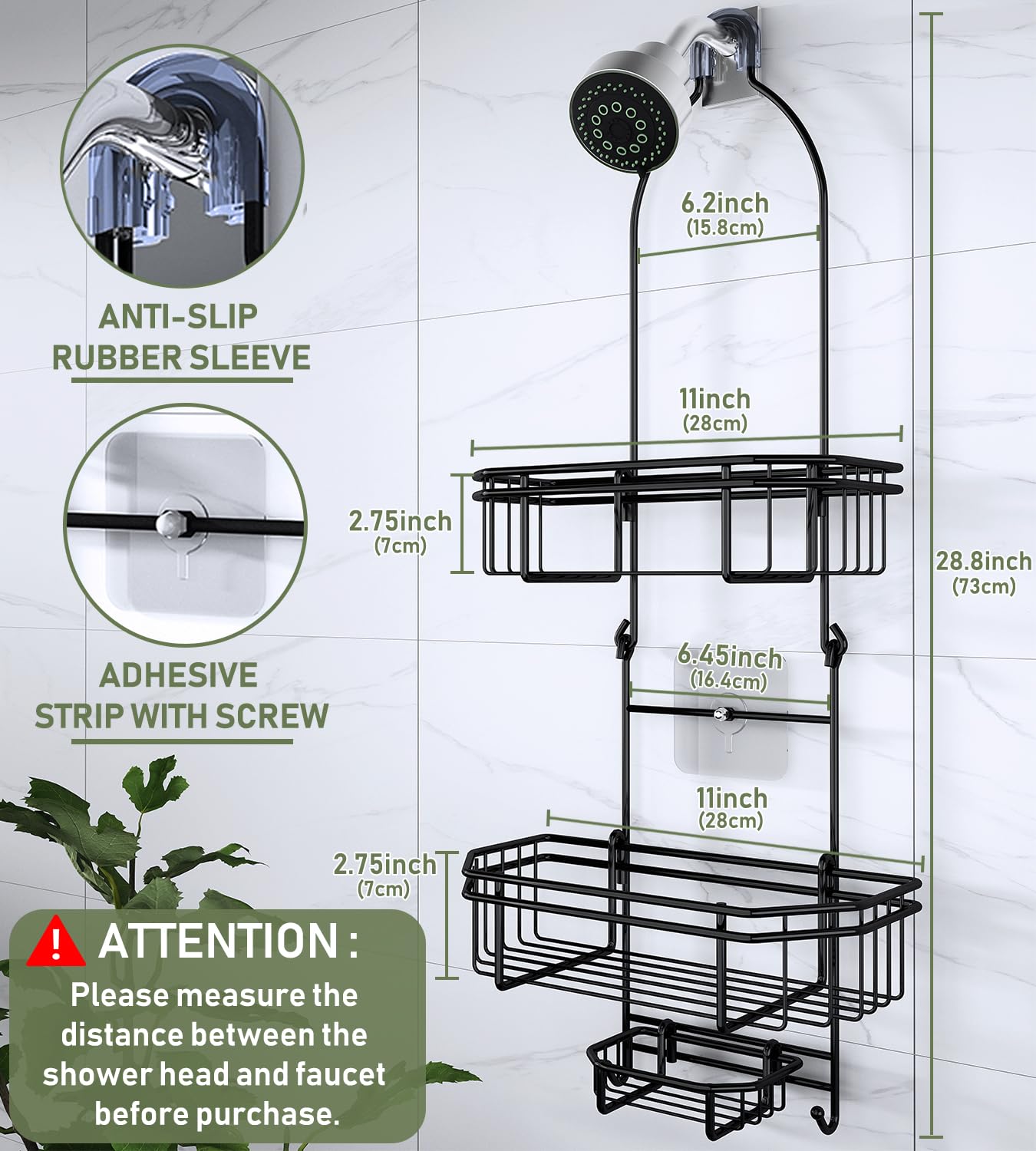 WXCGX Hanging Shower Caddy Over Shower Head Organizer: Stainless Rustproof Bathroom Shower Storage Rack Basket with Soap Holder, Hooks - Large Capacity Shower Shelf for Shampoo, Conditioner, Body Wash