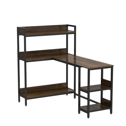 Umekesa L Shaped Desk with Hutch and Storage, 55" Large Corner Computer Office Desk with Shelves Bookshelf Study Writing Table PC Gaming Desk Workstation for Home Office, Rustic Walnut