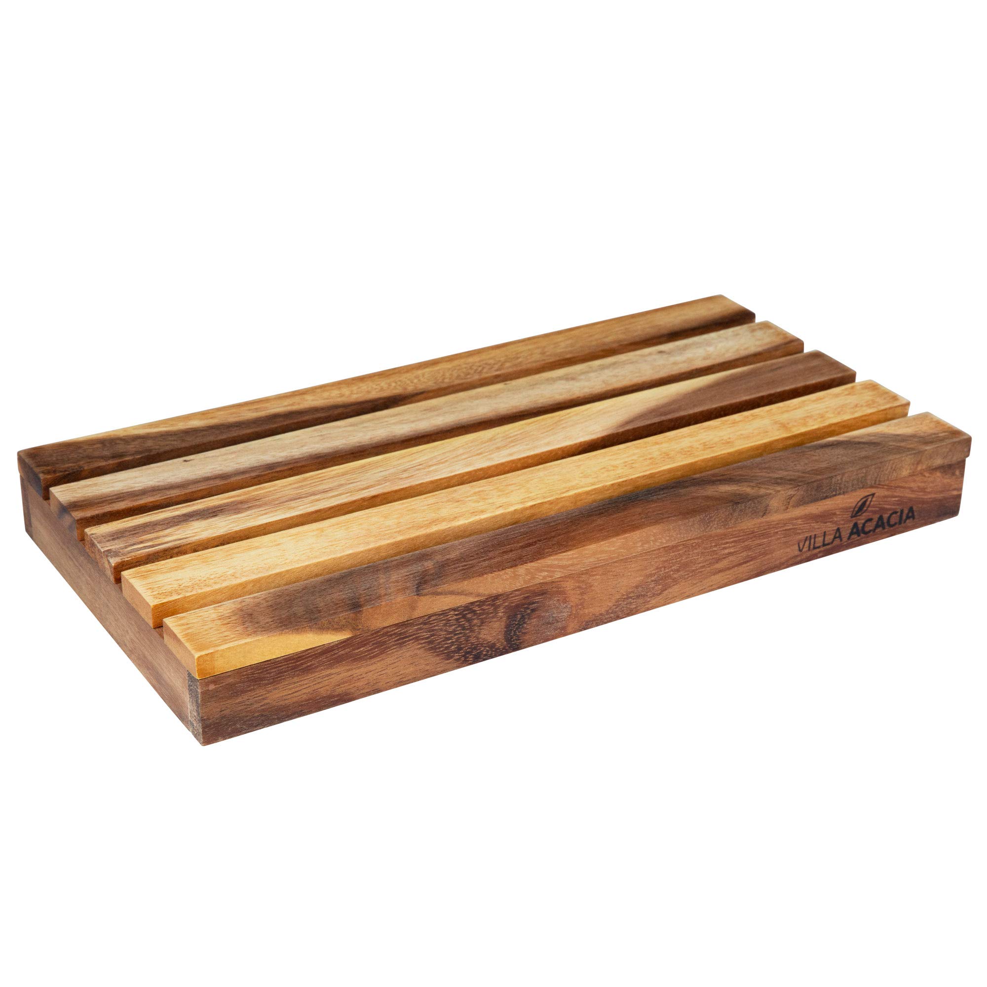 Villa Acacia Wood Bread Board - 12 x 7 in Handcrafted Wooden Cutting Board Slicer Tray with Handle Medium
