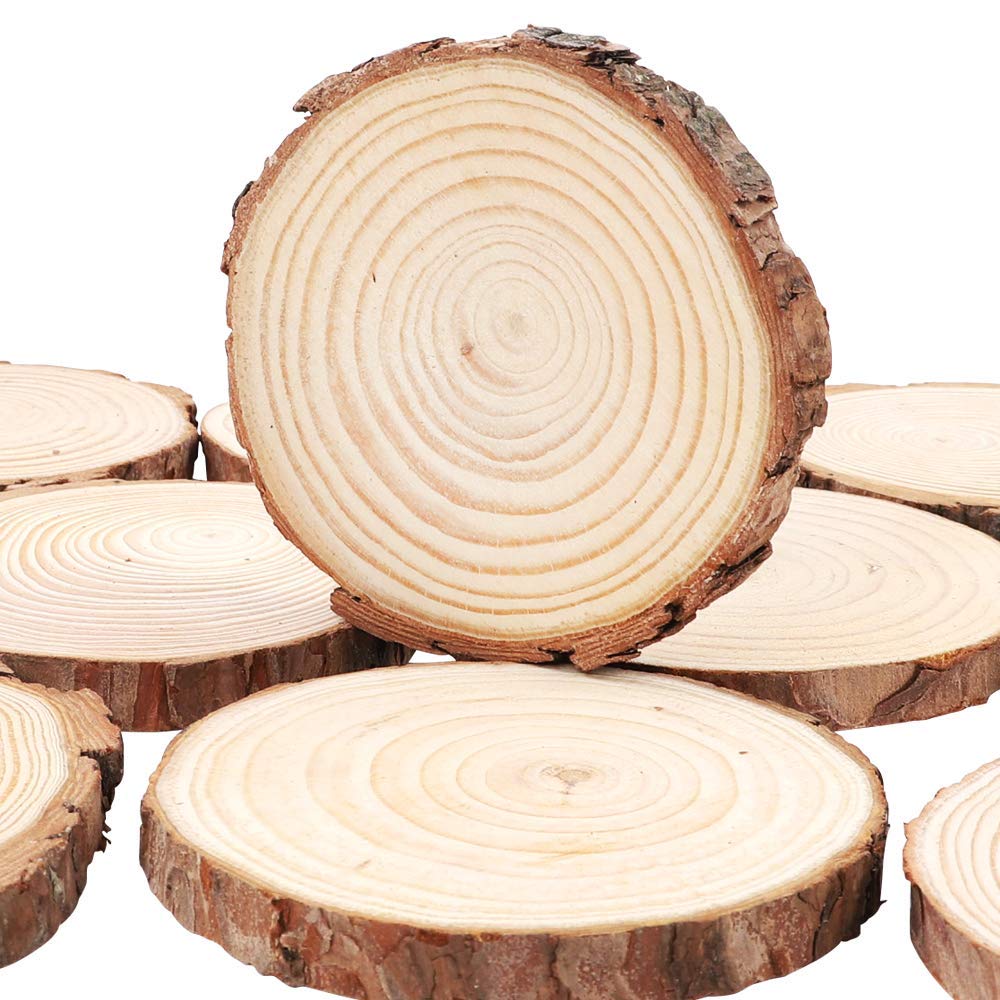 Unfinished Natural Wood Slices 20 Pcs 3.5-4 inch Craft Wood kit Circles Crafts Christmas Ornaments Rustic Wedding Decoration DIY Crafts with Bark for Crafts