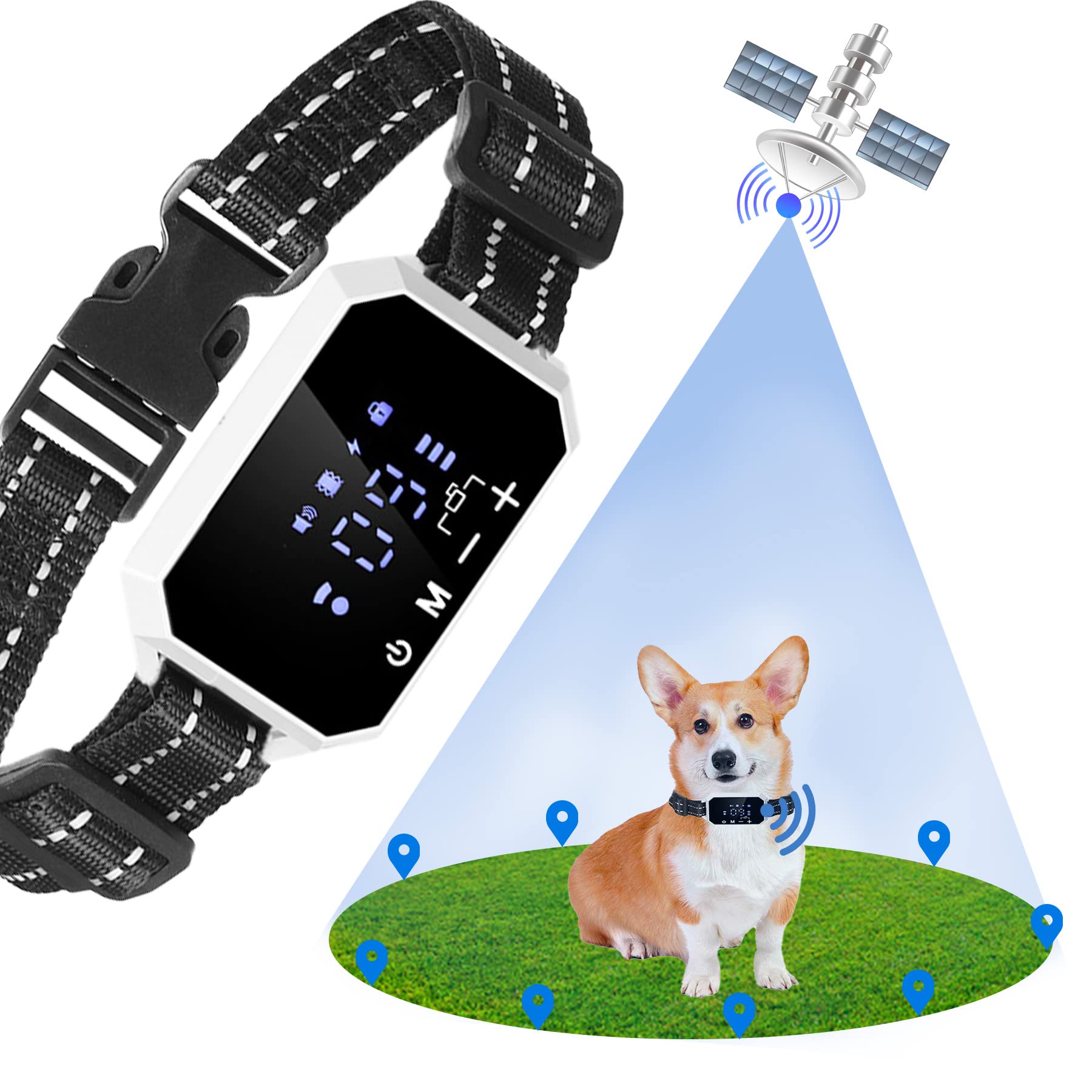 yoiwqueoh GPS Wireless Dog Fence Range 100-3300 ft, Adjustable Warning Strength, Rechargeable, Pet Containment System, for All Medium and Large Dogs