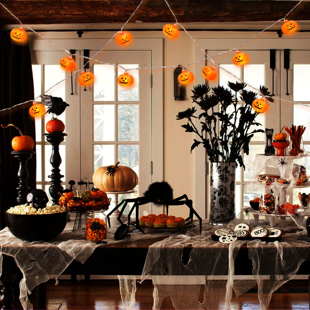 X-CHENG Halloween Pumpkin String Lights, LED Pumpkin Lights-20 LED 10 FT Battery Operated String Lights,2 Modes Steady/Flickering Lights for Outdoor Indoor Halloween Party Decorations