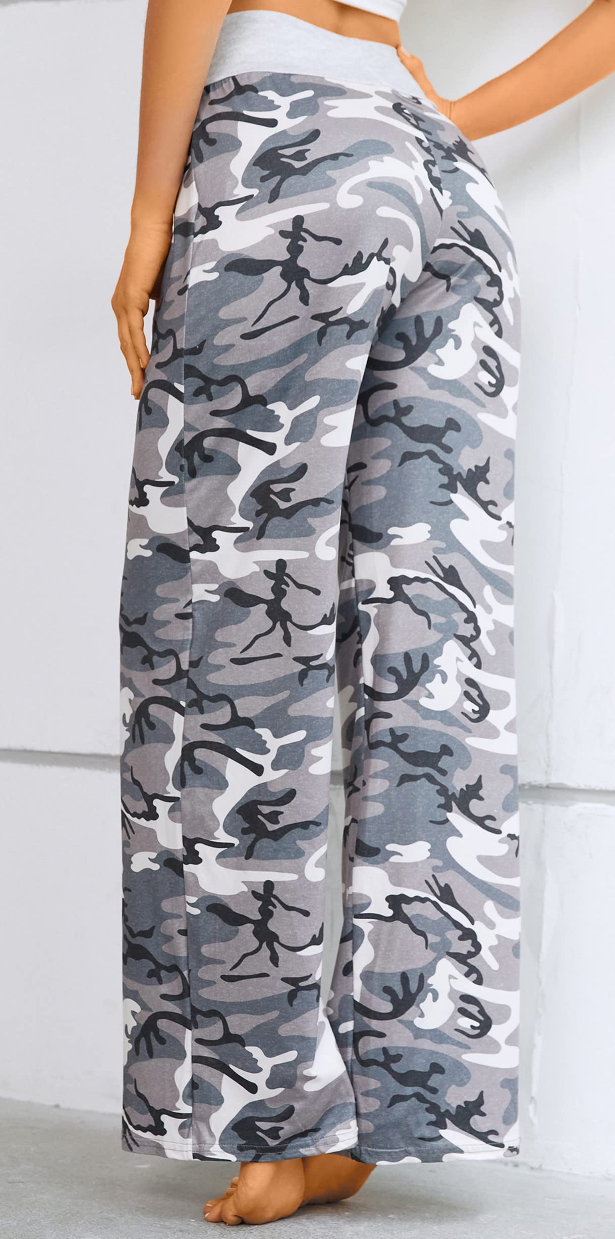 X-Image Women's Pajamas Comfy Pajama Lounge Pants Floral Print Drawstring Wide Leg Palazzo Pants Grey 5, Large