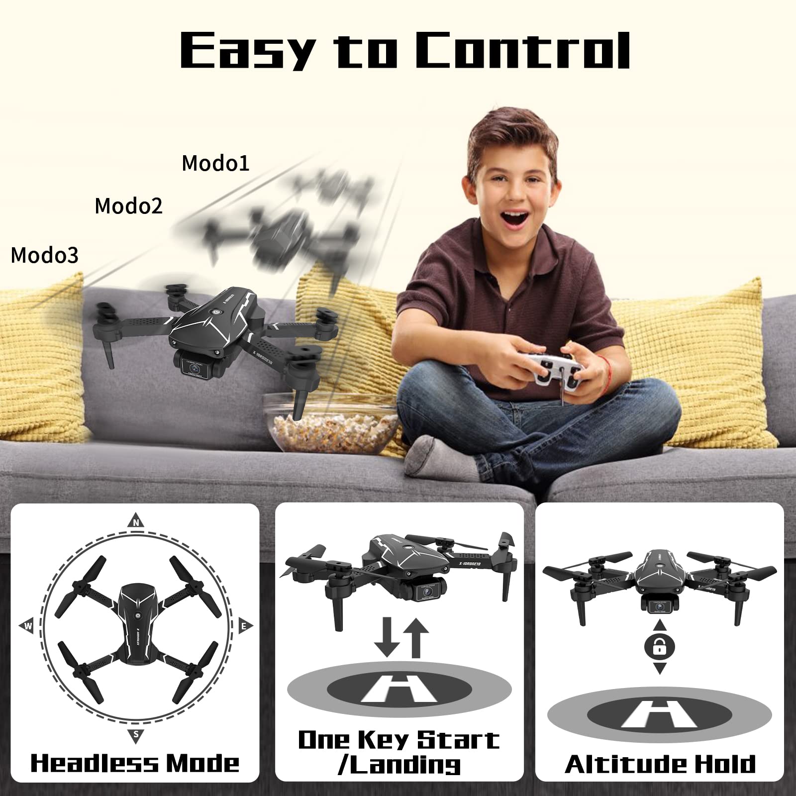 X-IMVNLEI19 Drones with Camera for Adults 720P, Foldable FPV Drones for Beginners with Live Video, Altitude Hold with Optical Flow Positioning, 3D Flips, 2 Cameras, One Key Start, 2 Batteries