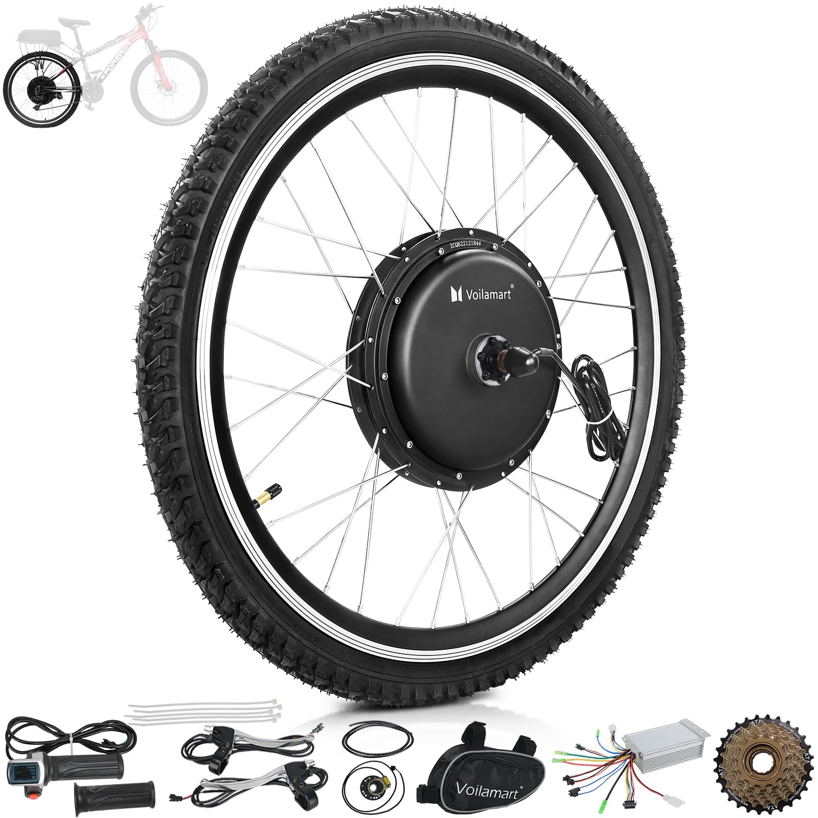 Voilamart EBike Conversion Kit 26" Rear Wheel 36V 500W Electric Bike Conversion Motor Kit with Intelligent Controller and PAS System for Road Bike(Without Battery)