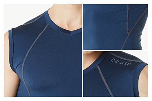 TSLA Men's V Neck Sleeveless Workout Shirts, Dry Fit Running Compression Cutoff Shirts, Athletic Training Tank Top, V Neck Top Navy, X-Small