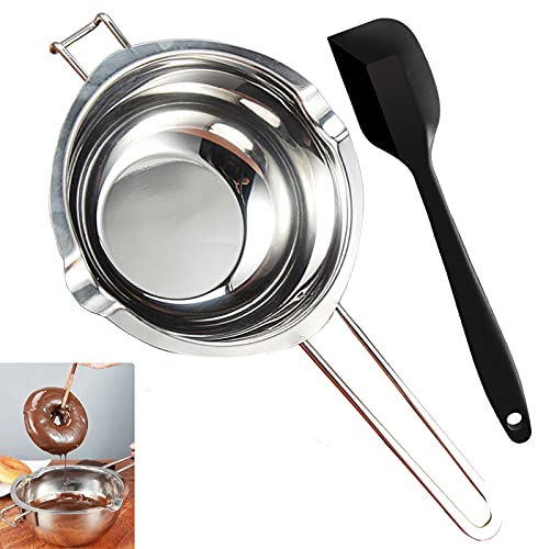 TSongHo Double Boiler Stainless Steel 304, Silicone Spatula, Melting Pot with Heat Resistant Handle for Melting Chocolate, Candy, Candle, Soap and Wax, Candle Making Kit (1000ML, Black 2)