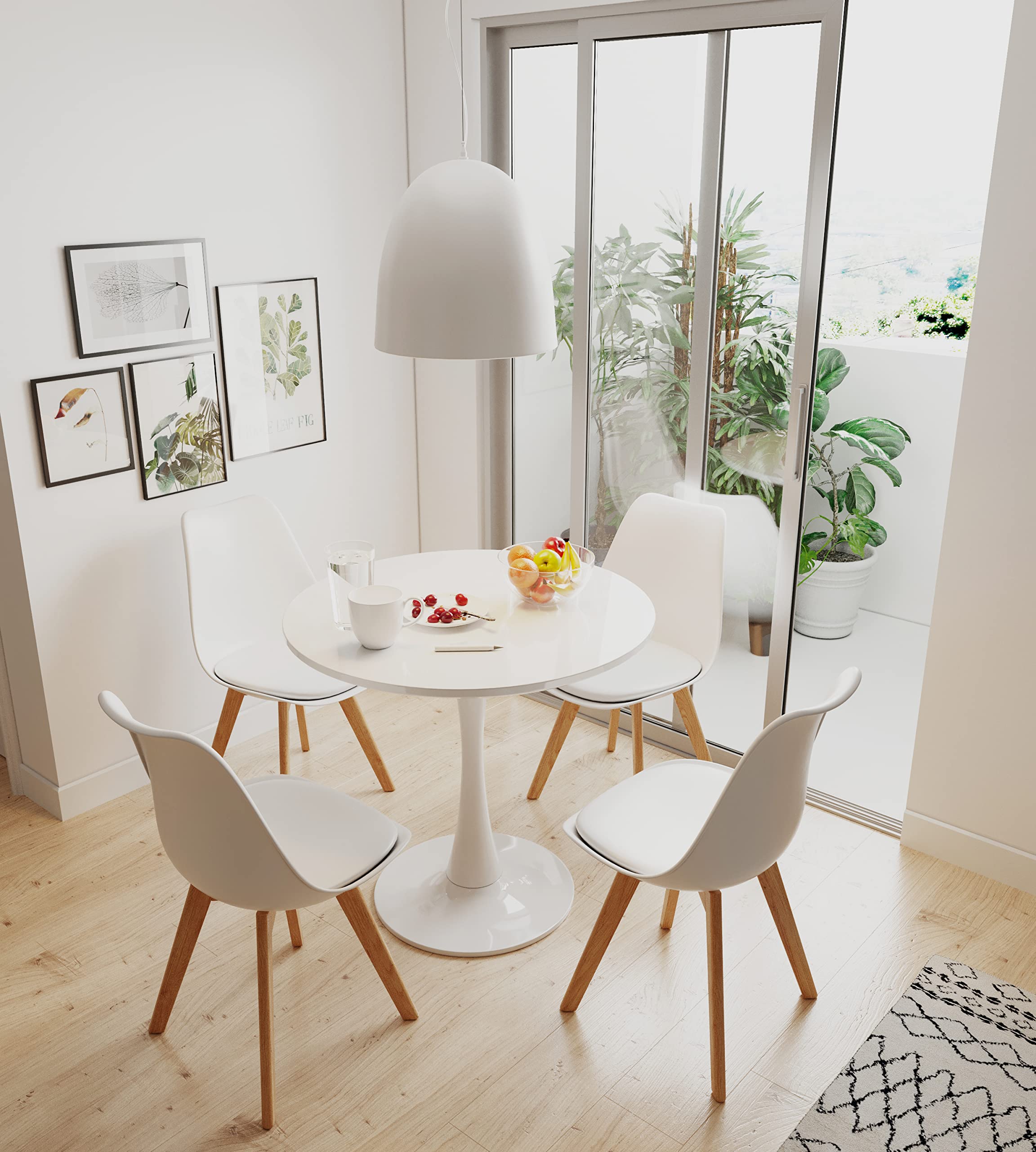 Sinovoy White Round Dining Table Modern Style 31.5" with Pedestal Base in Tulip Design, Mid-Century Leisure Table for Kitchen Dining Room & Living Room (White)