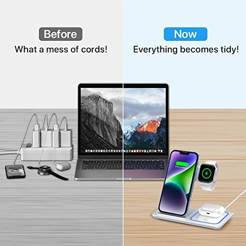 Wireless Charger, 3 in 1 Wireless Charging Station for Apple iPhone/iWatch/Airpods,iPhone 15,14,13,12,11 Series/Pro/Pro Max/XS Max/XR/XS/X/8/Plus,iWatch 7/6/SE/5/4/3/2,AirPods 3/2/pro(White)