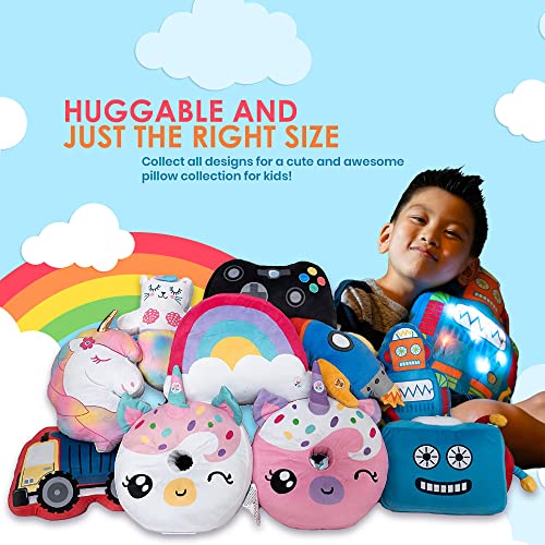 Unicorns & Robots Light Up Pillow for Kids, Plush Led Night Light for Boys and Girls, Oeko TEX Certified, Toddler’s Light Up Sleeping Toy, Video Game Console, Black