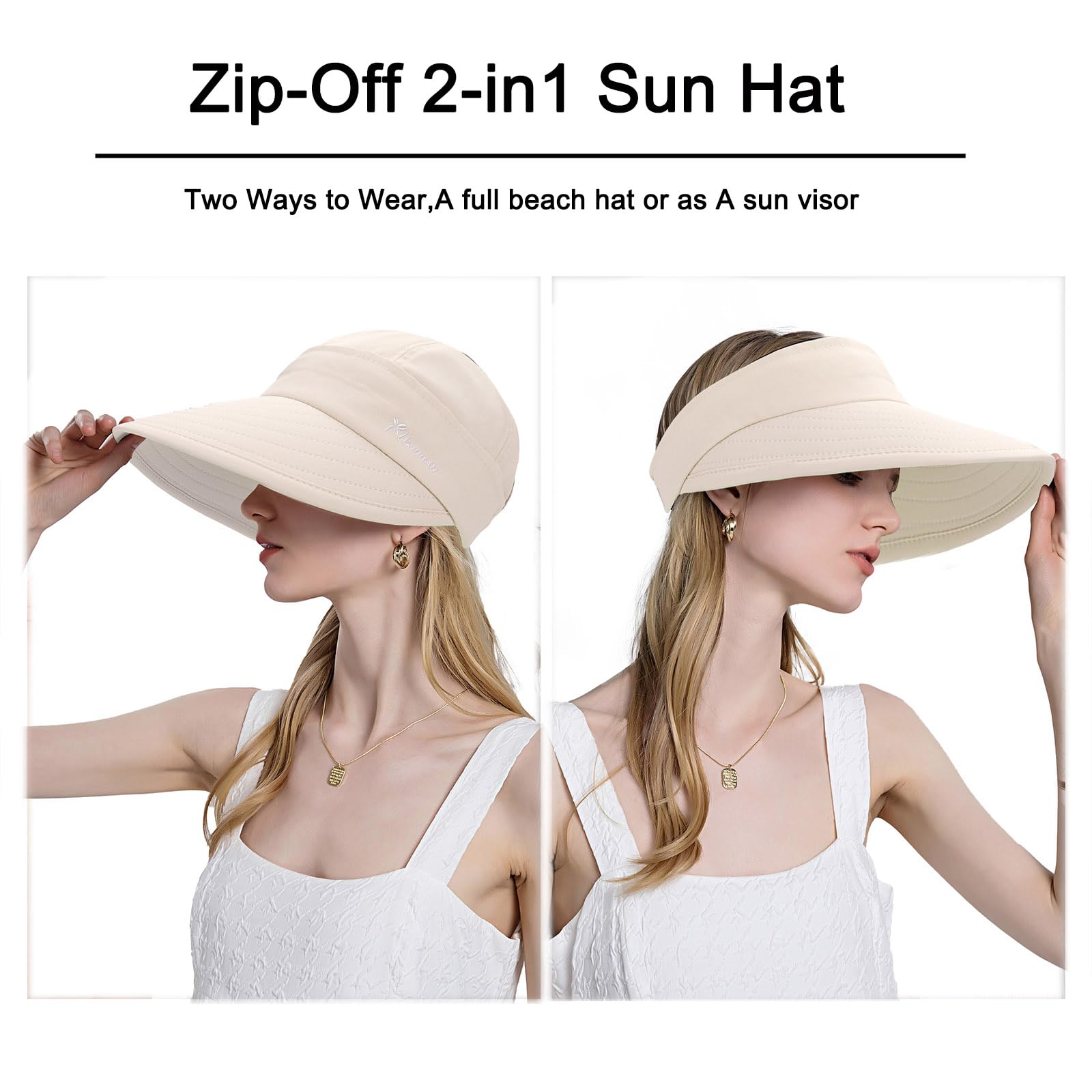 Women Sun Protection Hiking Hat,Foldable Wide Brim Visor Hats UPF 50+ with Removable Mesh Flap for Womens High Ponytail Black