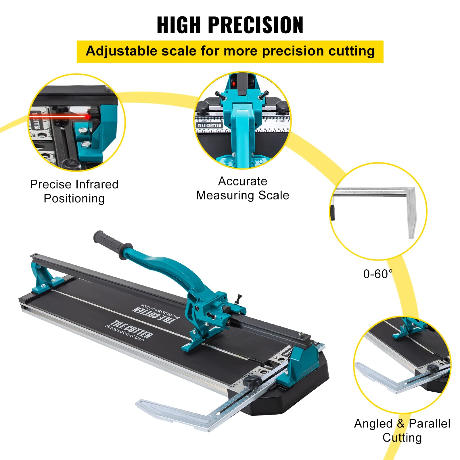 VEVOR 39 Inch Tile Cutter Single Rail Manual Tile Cutter 3/5 in Cap w/Precise Laser Positioning Manual Tile Cutter Tools for Precision Cutting