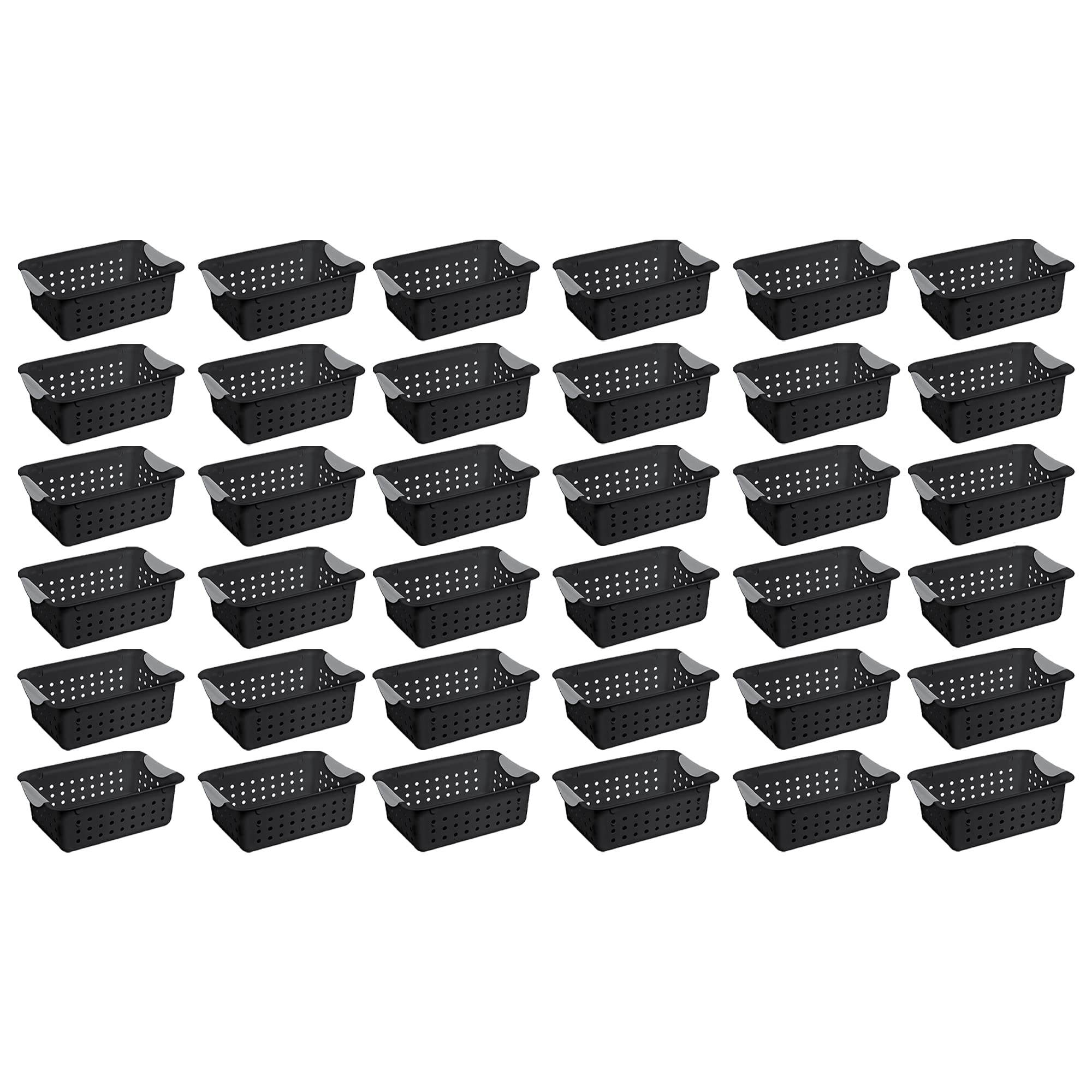 Sterilite Small Home Organization Storage Basket with Holes, Black (36 Pack)