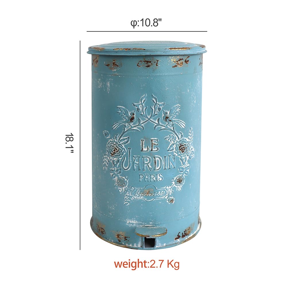 Z&Z ornamentorum Retro Kitchen Trash Can with Lid and Pedal Round Touchless Garbage Cans with Flower and Bird Patterns Outdoor Trash Can for Kitchen Park Garden,White
