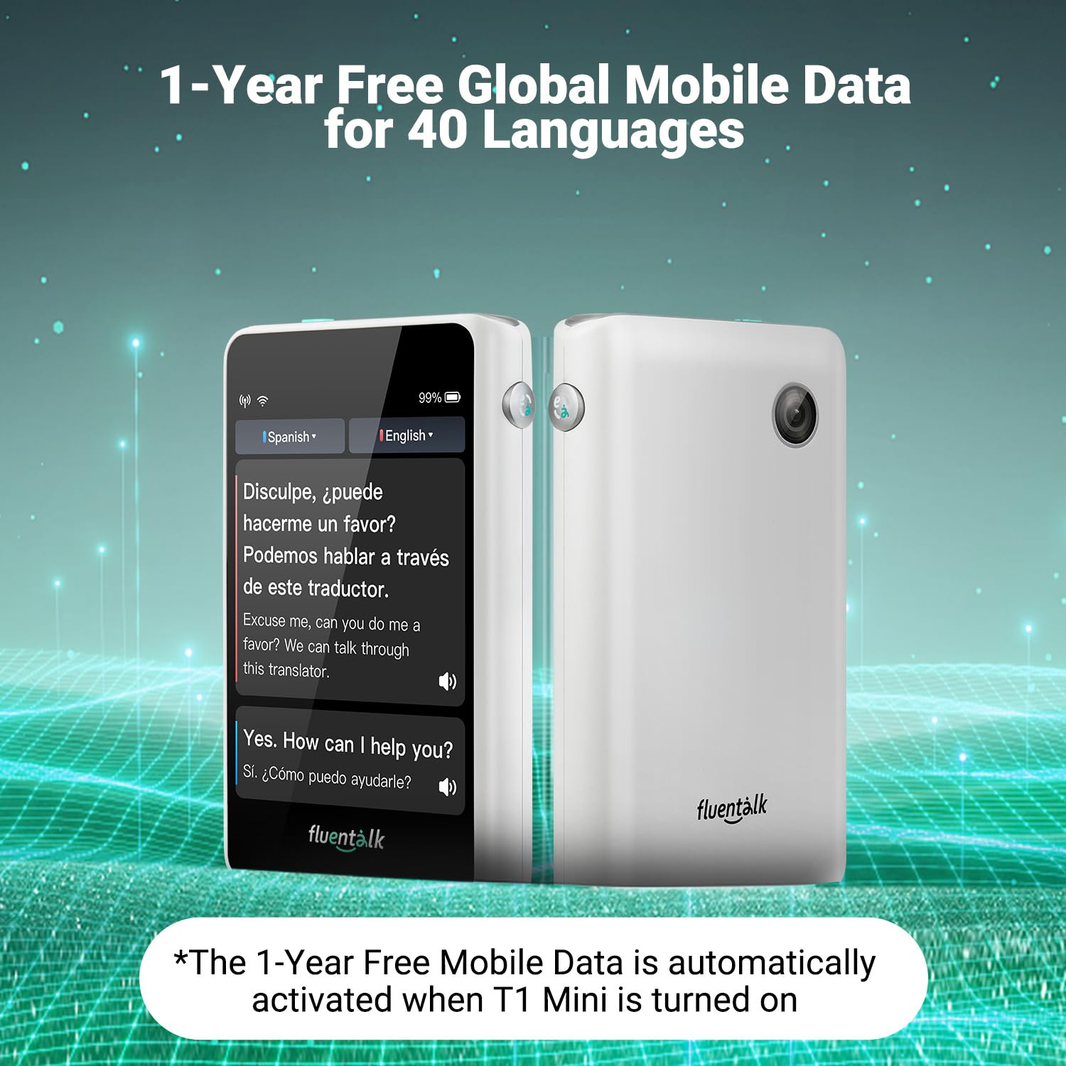 Timekettle T1 Mini Translator Device No WiFi Needed, Built in 1-Year Global Mobile Data, Supports 40 Languages and Photo Translation, Instant Language Translator for Travelling White