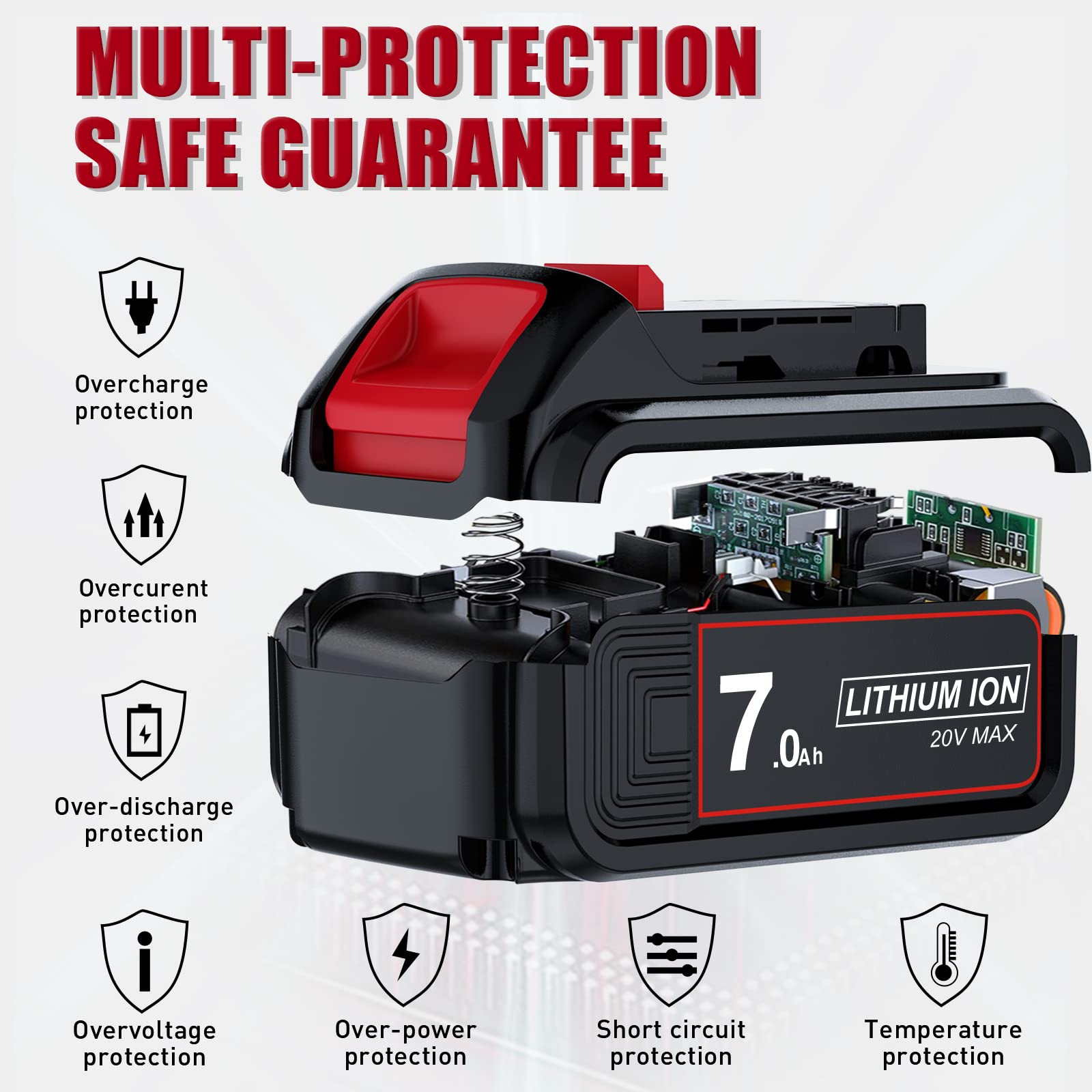 Upgraded 7000mAh 20V Battery Replacement for Dewalt Battery 20V Max Lithium-ion Battery Compatible with Dewalt 20V Battery DCB200 DCB203 DCB204 for Dewalt 20 Volt Battery Cordless Tools 2Pack
