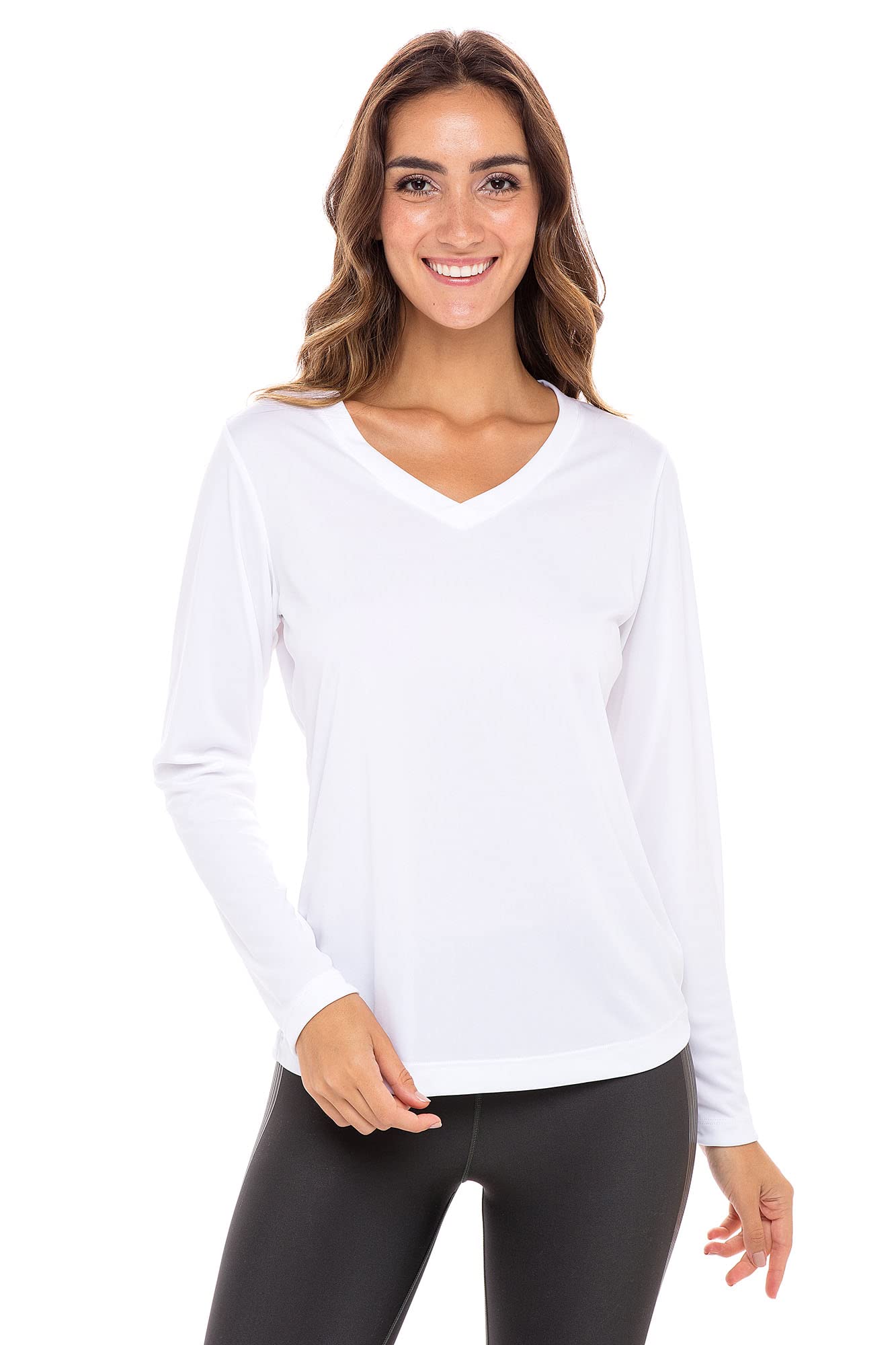 Women's Long Sleeve Moisture Wicking Athletic Shirts UP F50+ UV Rash Guard Sun Protection White-M