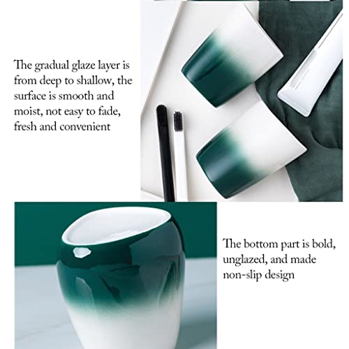 XENITE Soap Dispenser Gradient Green Soap Dispenser, 5 Piece Bathroom Accessories Set, Including Mouthwash Cup, Toothbrush Cup & Soap Dish, 15.2oz Reusable Soap (Color : 5 Piece Set)