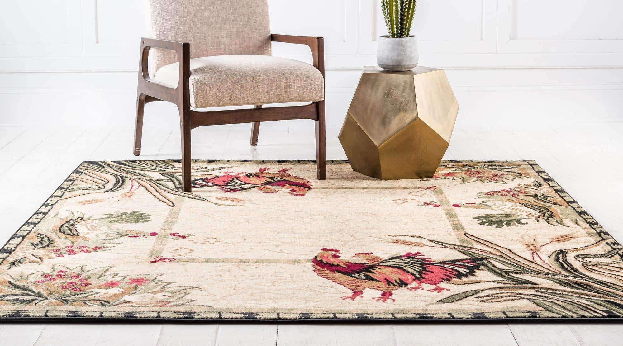 Unique Loom Barnyard Collection Area Rug - Farm (4' 1" Square, Cream/ Black)